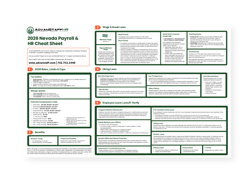 2026 Nevada Payroll & Labor Laws | AdvanStaff HR